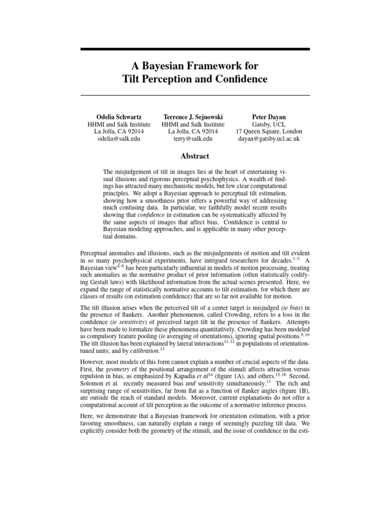 A Bayesian Framework For Tilt Perception and Confidence 2005-4359 | PDF ...