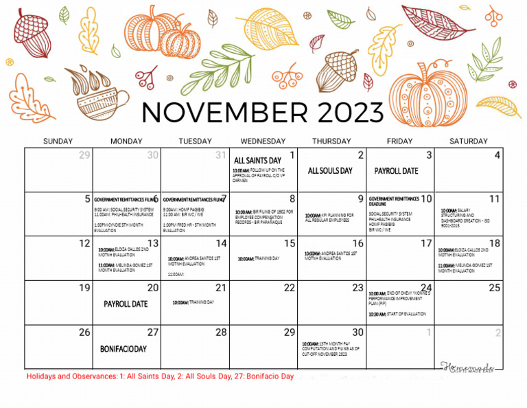 November Calendar 2023 Printable Fall Landscape | PDF | Observances