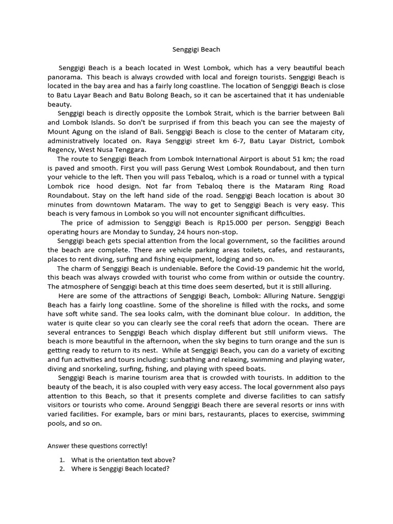 Senggigi Beach Descriptive Text | PDF | Beach | Oceanography