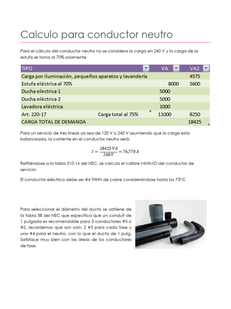 Calculo para Conductor Neutro: Tipo VA VA2 | PDF | Conductor electrico ...