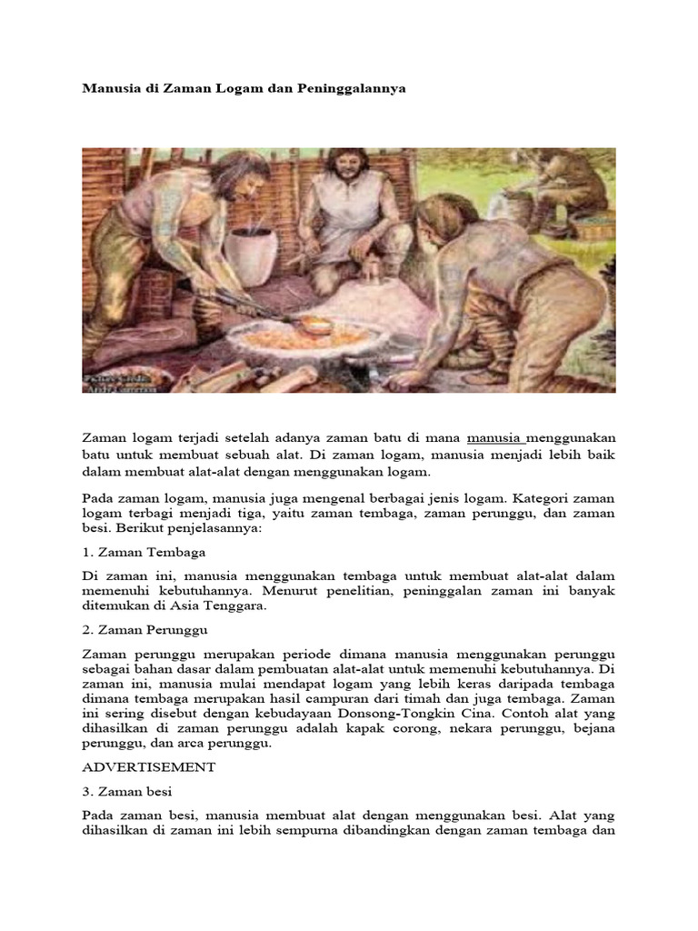 Manusia Di Zaman Logam Dan Peninggalannya | PDF | Ilmu Sosial