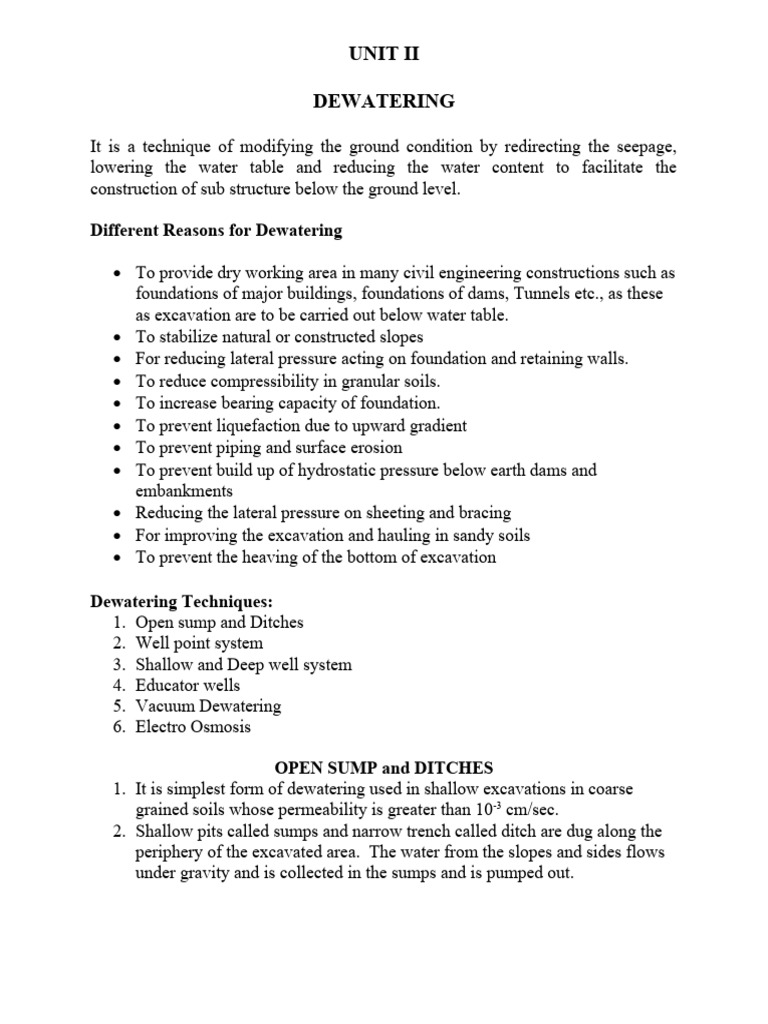 Unit II Dewatering | Download Free PDF | Drainage | Anode