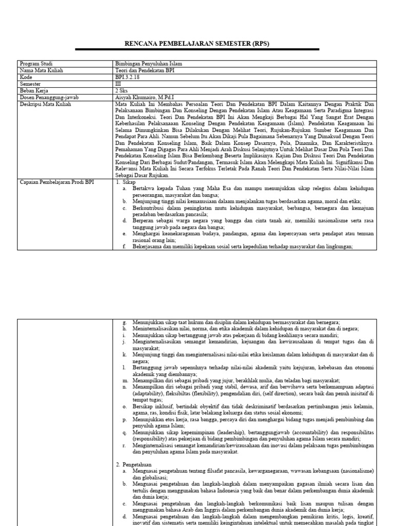 Rps-Sap Teori Dan Pendekatan Bpi | PDF | Karier & Perkembangan | Pengembangan Diri