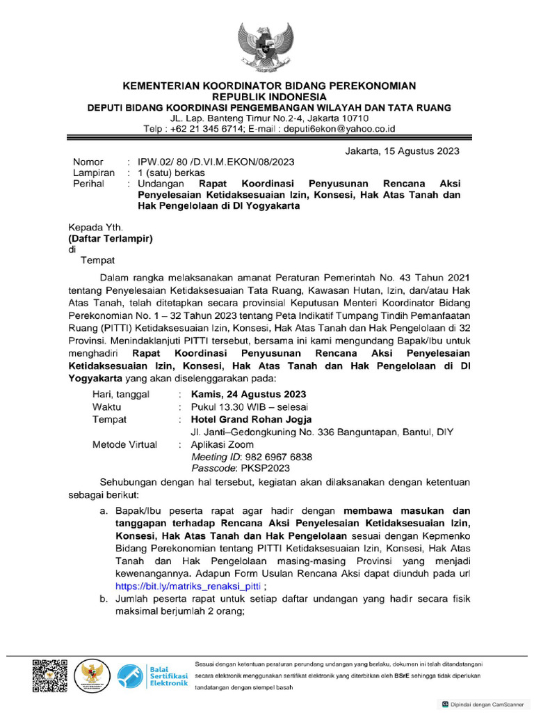 UND-80 Rakor Penyusunan Rencana Aksi PITTI Izin HAT Di Prov DIY v2 | PDF