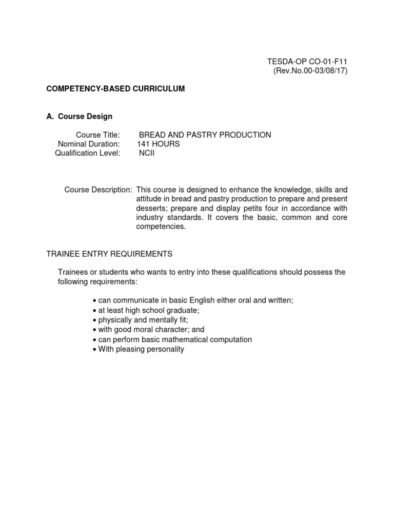 Competency-Based Curriculum BPP | PDF | Cakes | Cooking