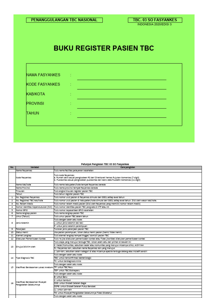 Panduan Register Pasien TBC 2020 | PDF