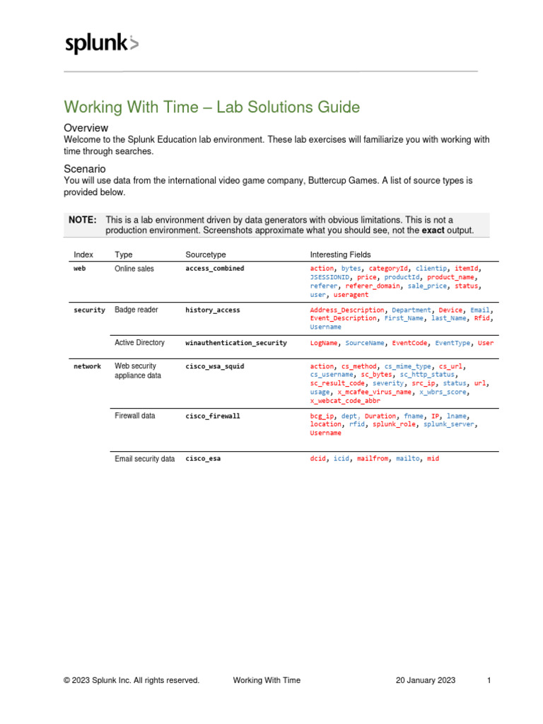 Splunk Lab Working With Time Pdf