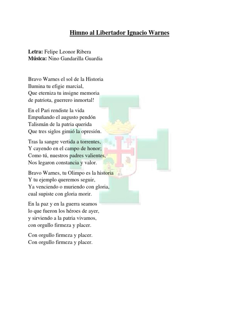 Himno Al Libertador Ignacio Warnes | PDF