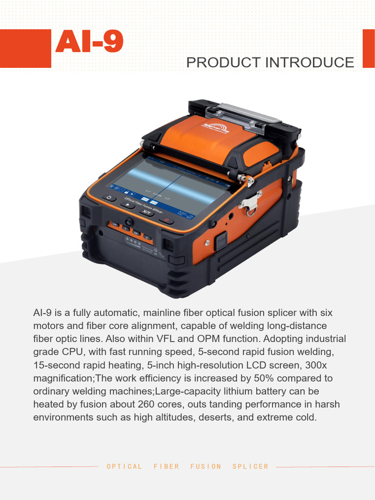 New Version AI-9 Fusion Splicer DataSheet | PDF | Optical Fiber | Optics