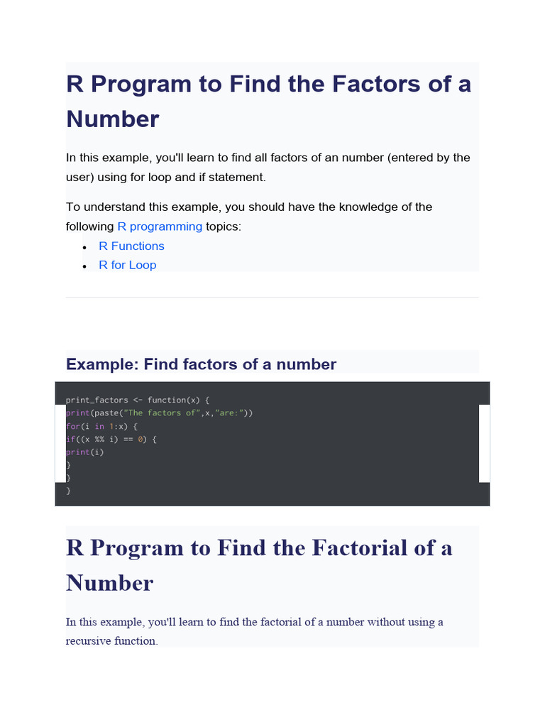 R Program To Find The Factors of A Number | PDF