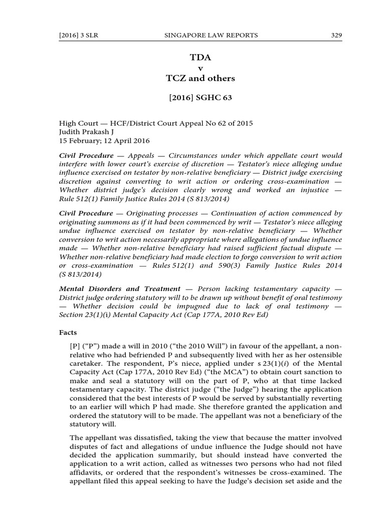 TDA V TCZ (2016) SGHC 63 | PDF | Appellate Court | Witness