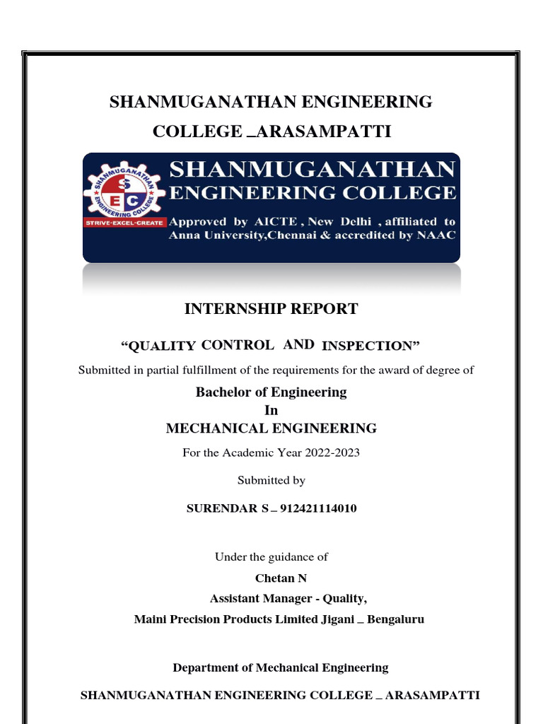 Surendar Report 1 | PDF | Lean Manufacturing | Engineering Surendar Report 1 | PDF | Lean Manufacturing | Engineering