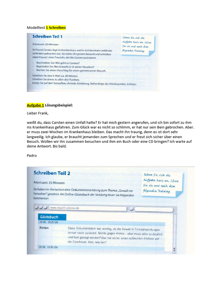Modelltest Schreiben Beispiele B1 | PDF