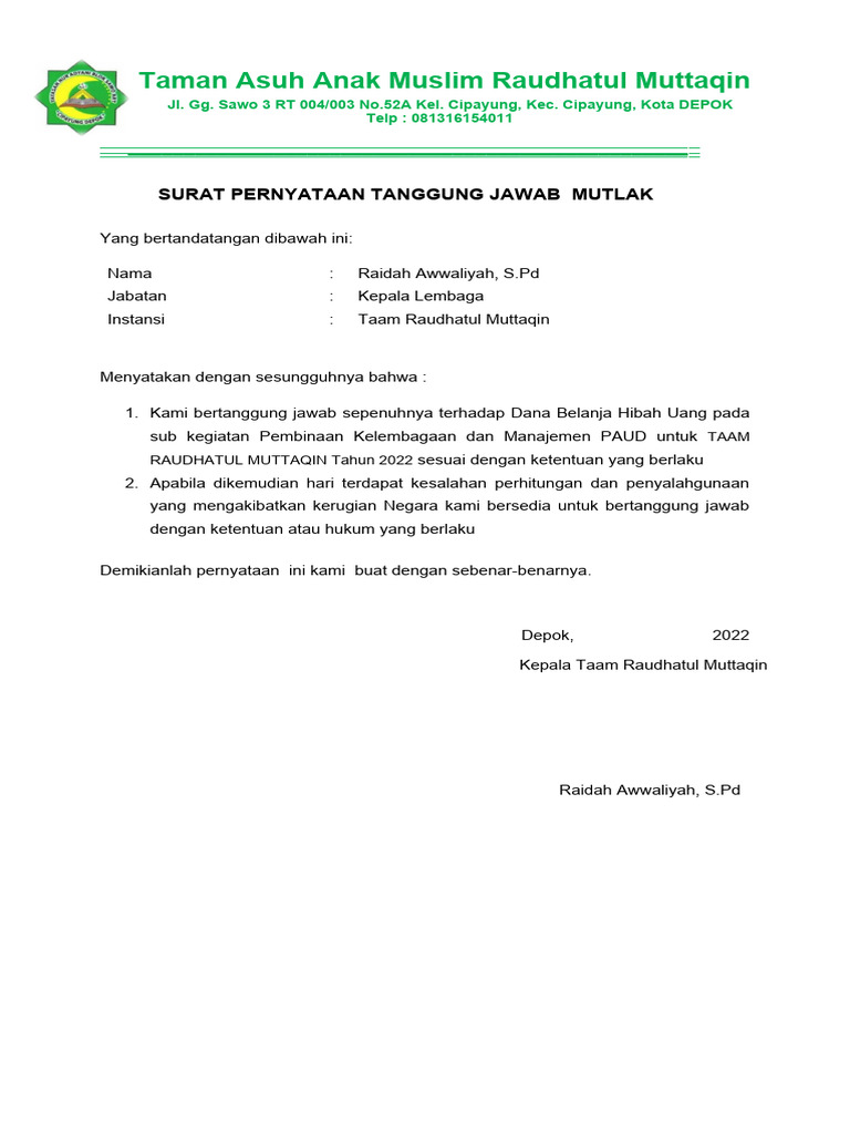Format Pakta Integritas, SPTJ, SPTJM, Kuitansi Bop Apbd THN 2022 (TGL, BLN Dikosongkan) | PDF