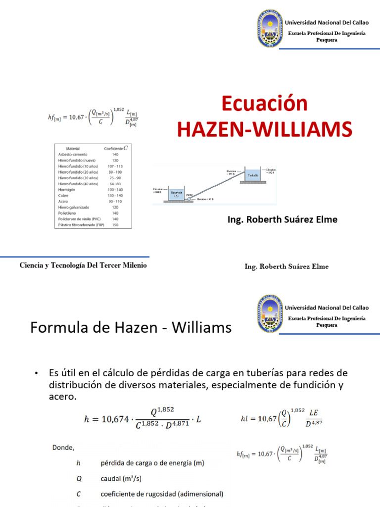 Ecuacion de Hazen Williams | Descargar gratis PDF | Tubería (transporte ...
