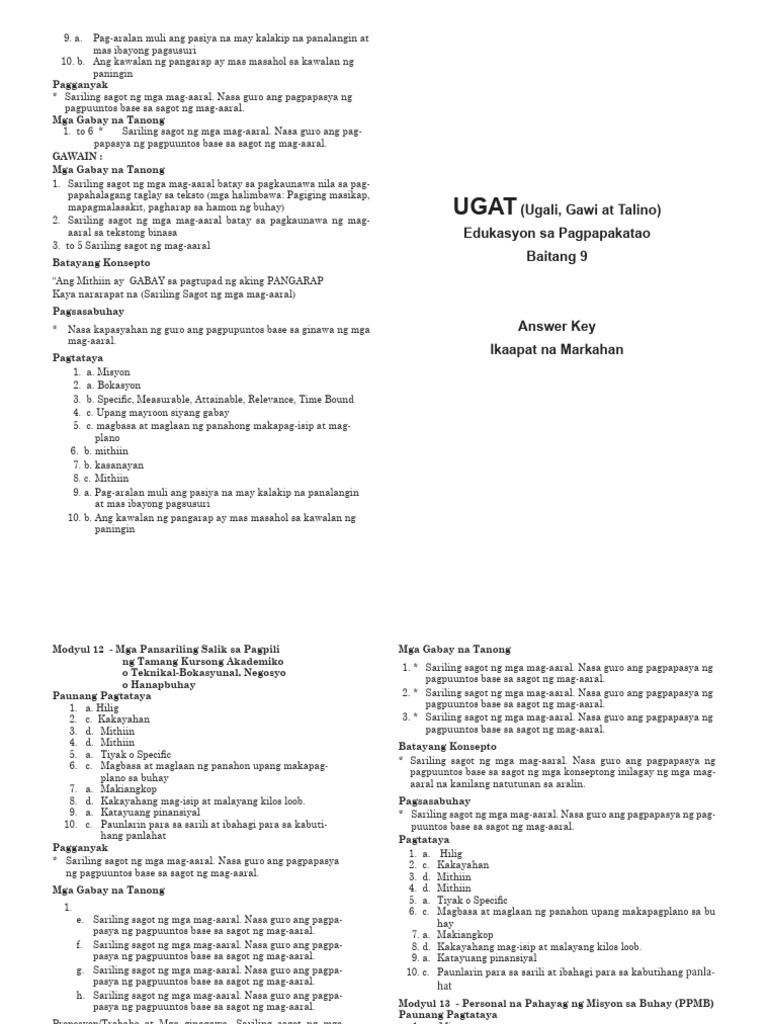 Values Ed 9 Q4 Answer Key | PDF