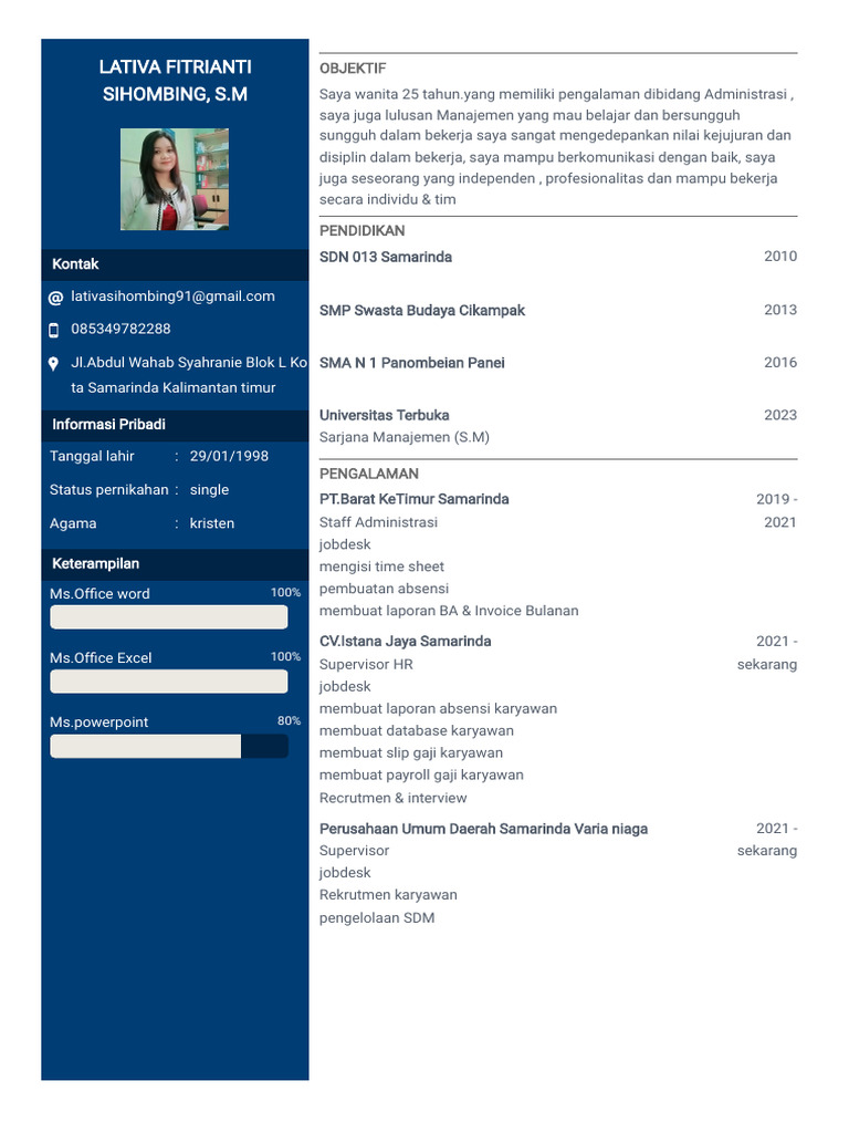 CV - Lativa F.A Sihombing | PDF