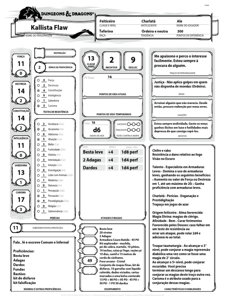 Ficha Kallista Flaw | PDF Ficha Kallista Flaw | PDF