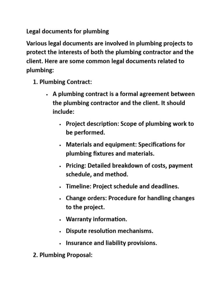 Plumbing Project Legal Essentials | PDF | Technology & Engineering