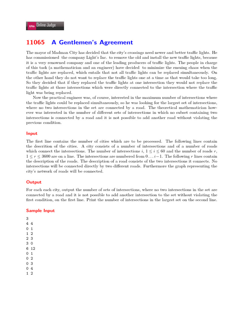 A Gentlemen's Agreement: Input | PDF | Traffic Light | Theoretical ...