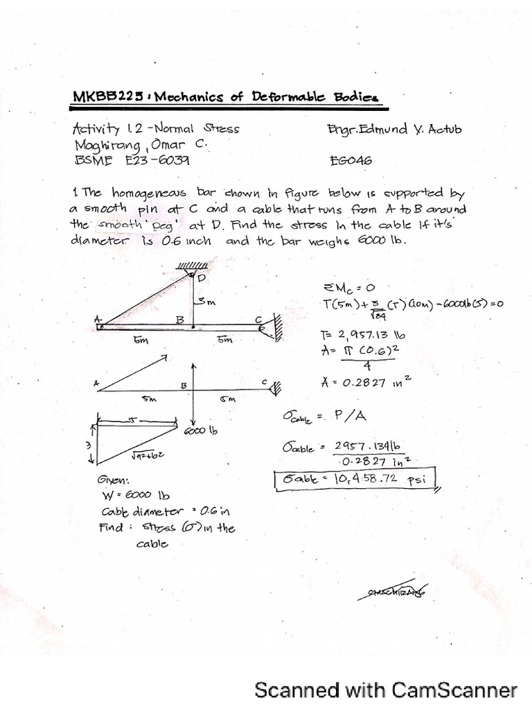 Activity 1.2 Mechanics of Deformable Bodies | PDF