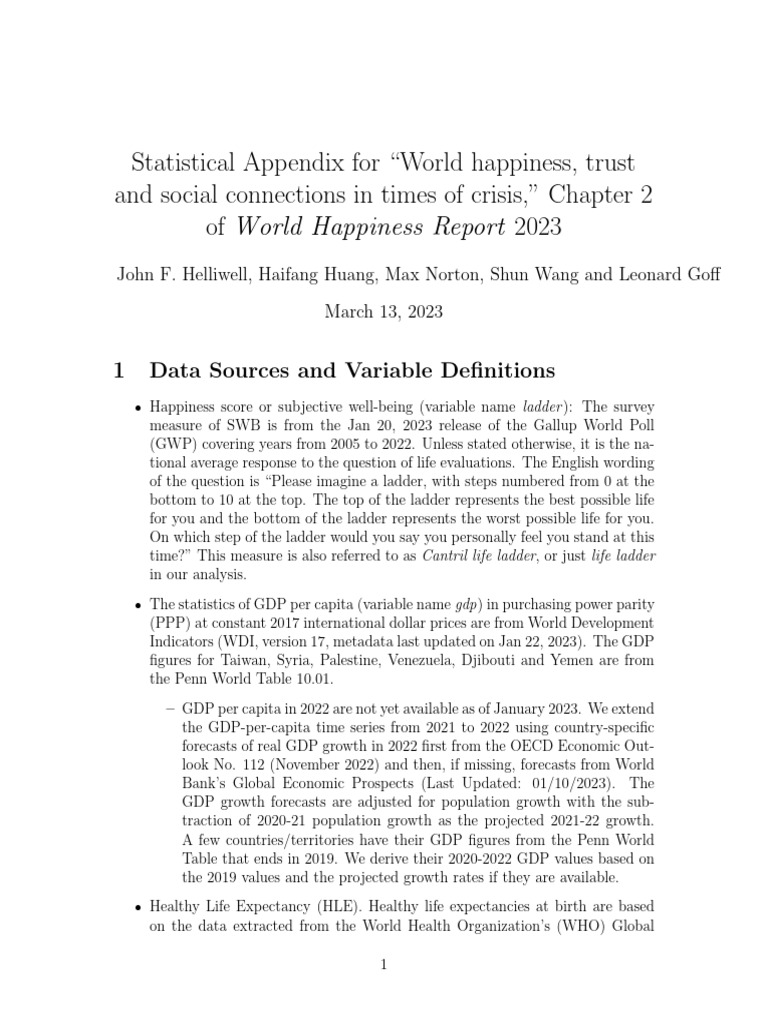 WHR+23 Statistical Appendix | PDF | Gini Coefficient | Economies