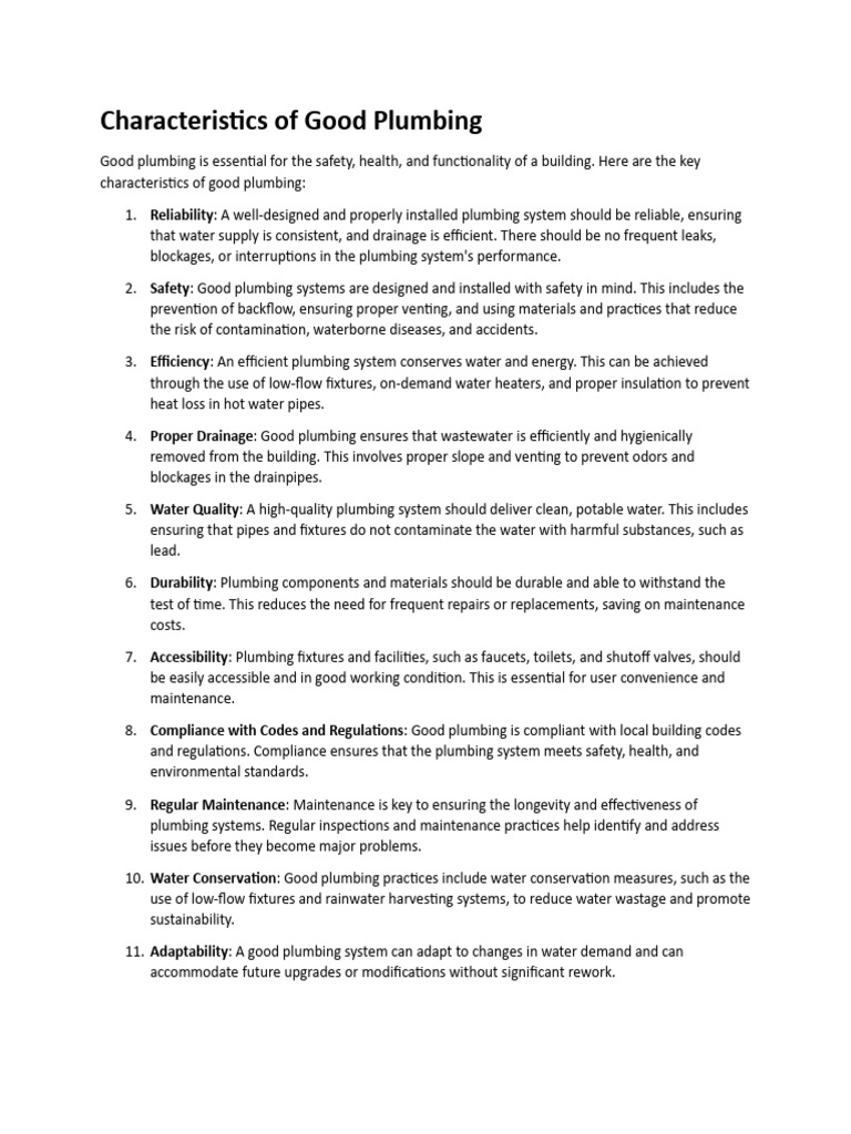 Characteristics of Good Plumbing | PDF | Plumbing | Water Heating