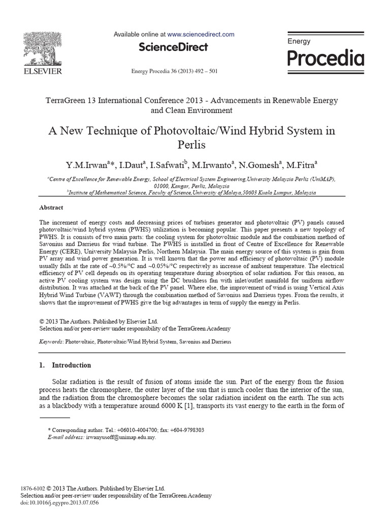 2013 - A New Technique of Photovoltaic Wind Hybrid System in Perlis | PDF | Photovoltaics | Wind ...