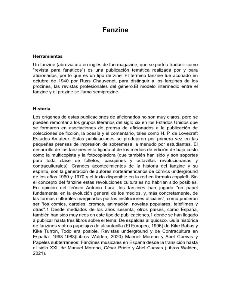 Historia y Evolución del Fanzine | PDF | Entretenimiento | Medios de ...