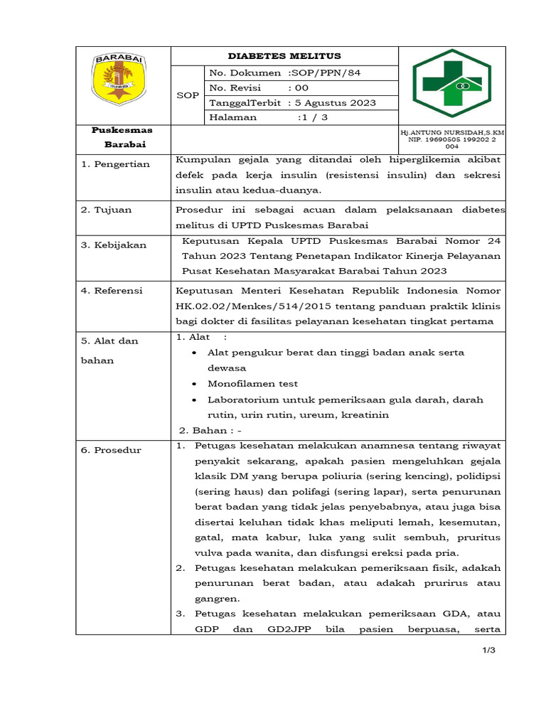 Prosedur Penanganan Diabetes Melitus | PDF