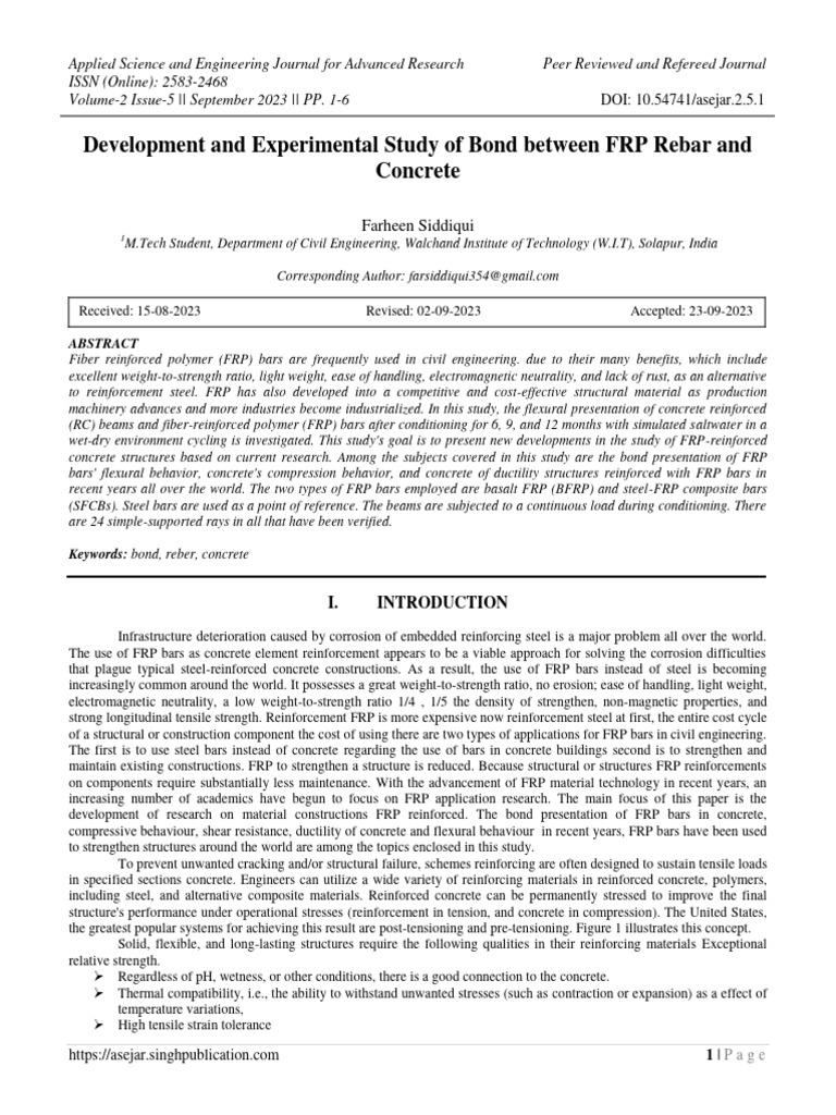 Development and Experimental Study of Bond Between FRP Rebar and Concrete | PDF | Reinforced ...