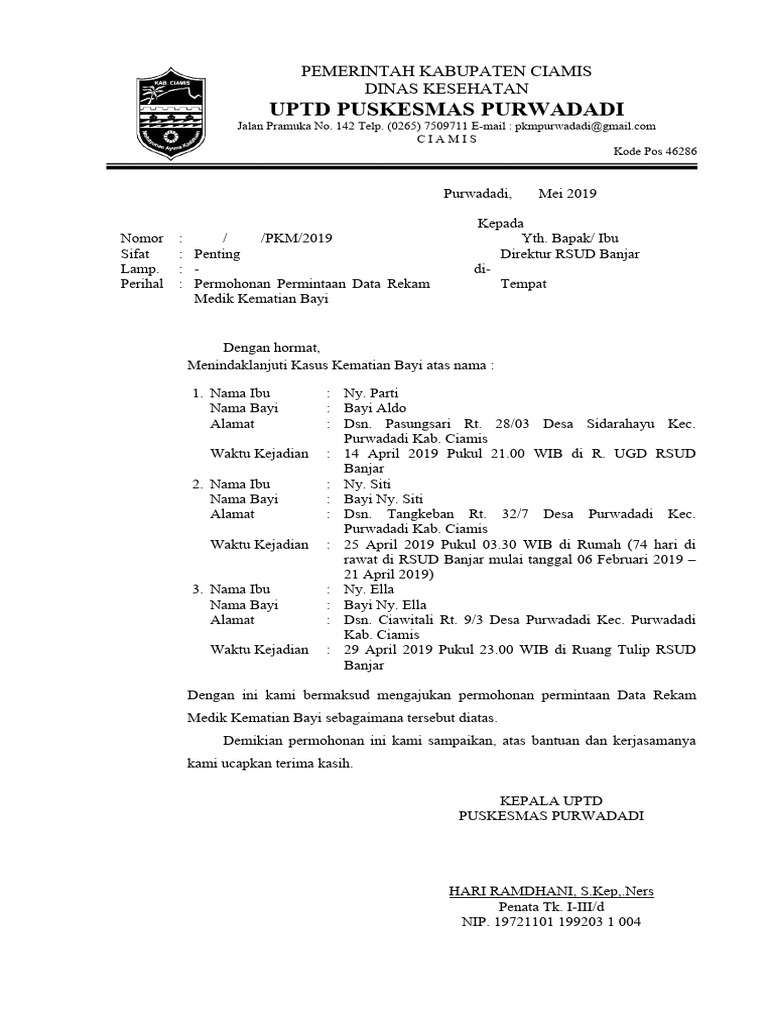 Surat Permintaan Data Ke RS | PDF
