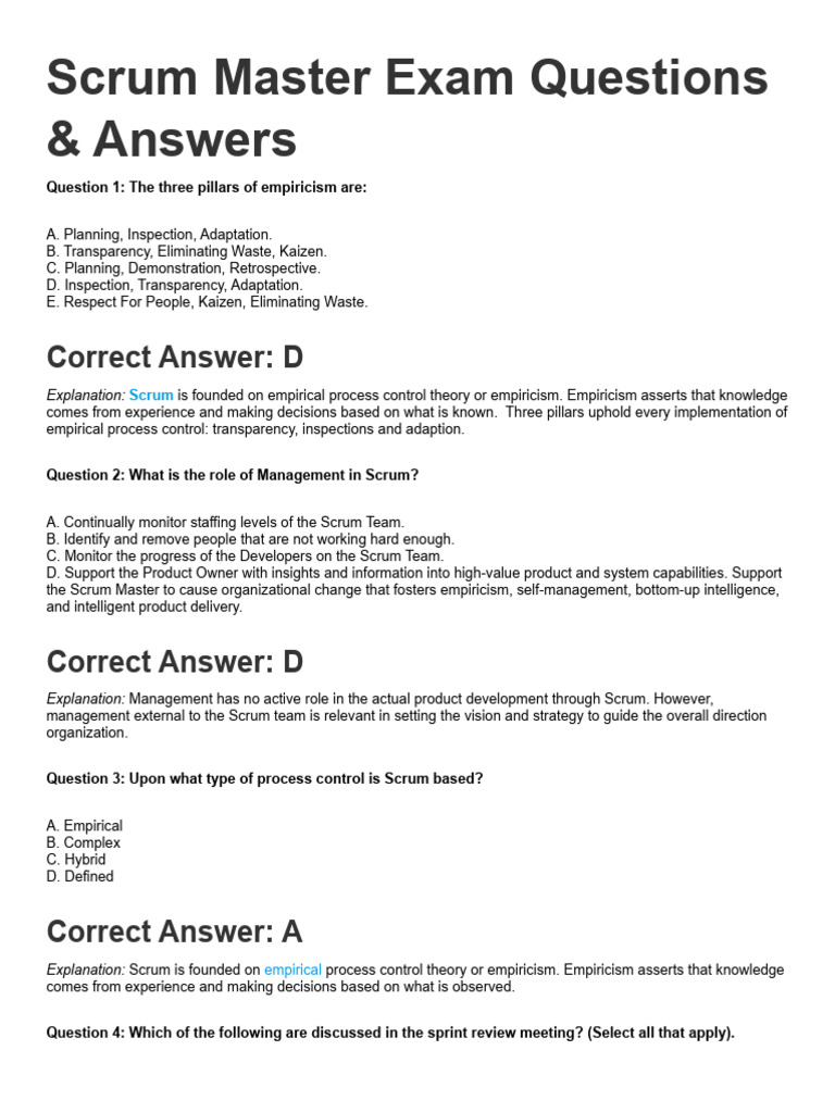 Scrum Master Exam Q&A Guide | PDF | Scrum (Software Development ...