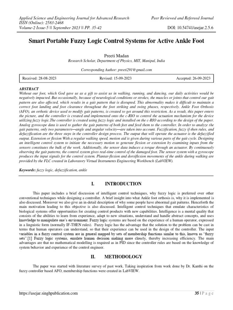 Smart Portable Fuzzy Logic Control Systems For Active Ankle Foot | PDF