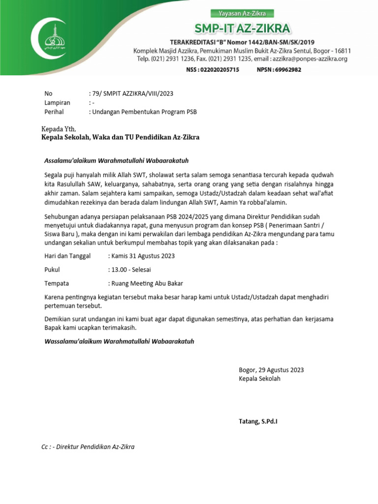 Surat Undangan Rapat PSB 2024 2025 | PDF