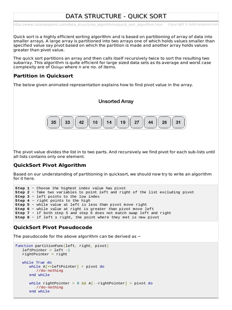 Quick Sort Algorithm | PDF | Mathematics | Computing Quick Sort Algorithm | PDF | Mathematics | Computing
