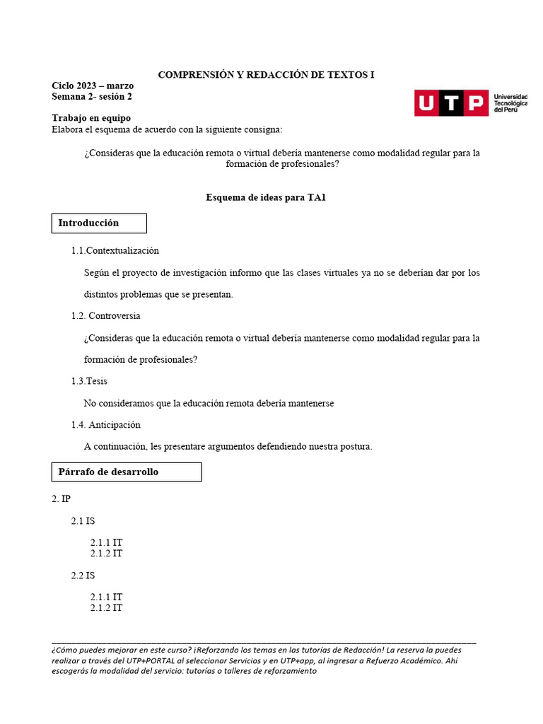 S02.s2-Esquema para TA1 (Material) 2023 Marzo. | PDF S02.s2-Esquema para TA1 (Material) 2023 Marzo. | PDF