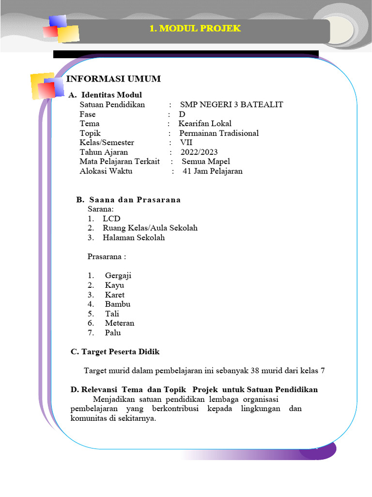 Modifikasi Modul Proyek Permainan Tradisional | PDF