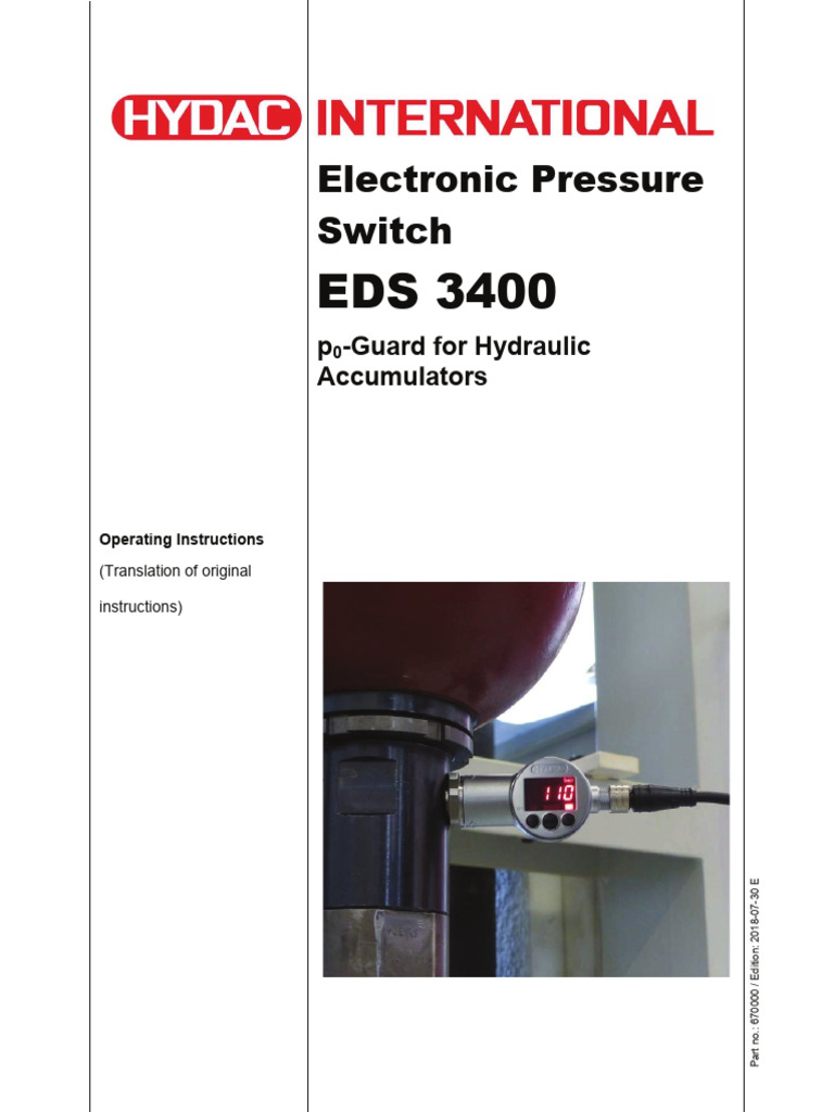 17.3 HYDAC 皮囊式蓄壓器p0監控壓力開關操作手冊, p0-Guard EDS 3400 Pressure Switch Manual | PDF | Product Liability
