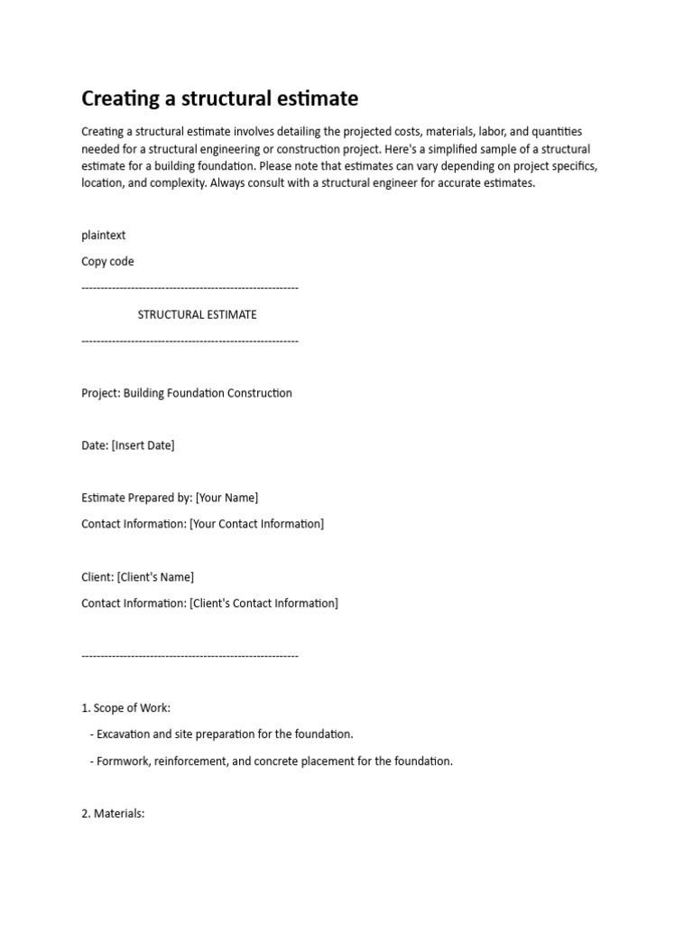 Building Foundation Cost Estimate | PDF | Concrete | Engineering