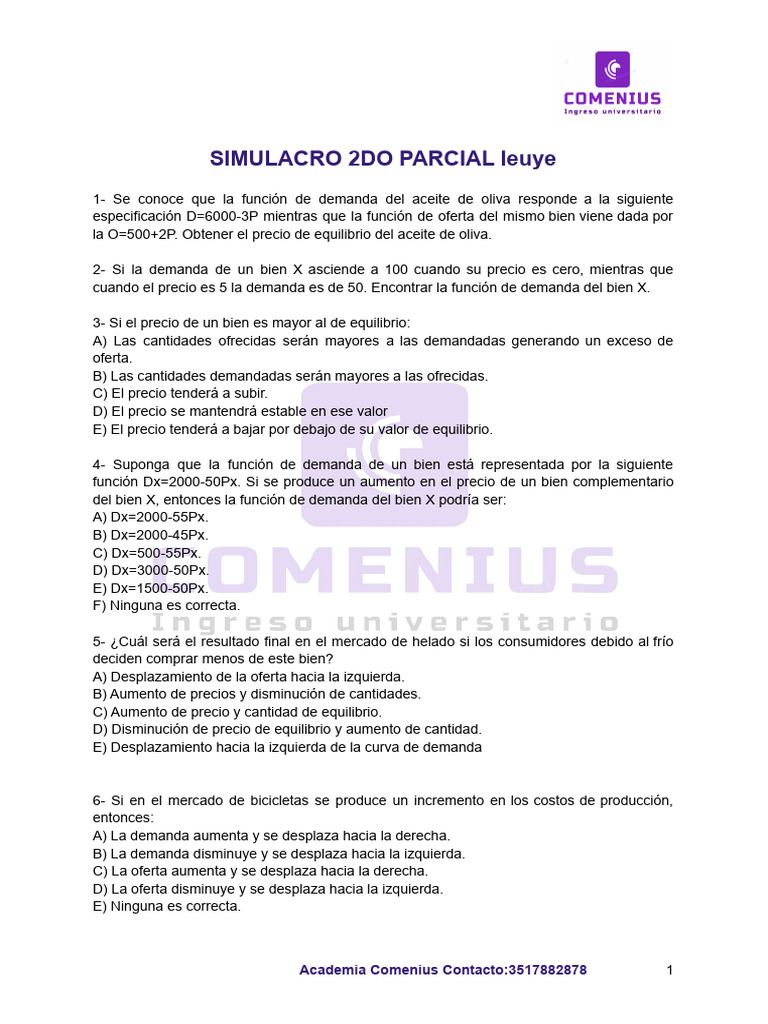 SIMULACRO 2DO PARCIAL Ieuye | PDF | Oferta y demanda | Oferta (economía)