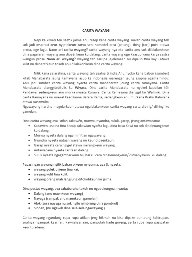 Carita Wayang Kelas Xii | PDF