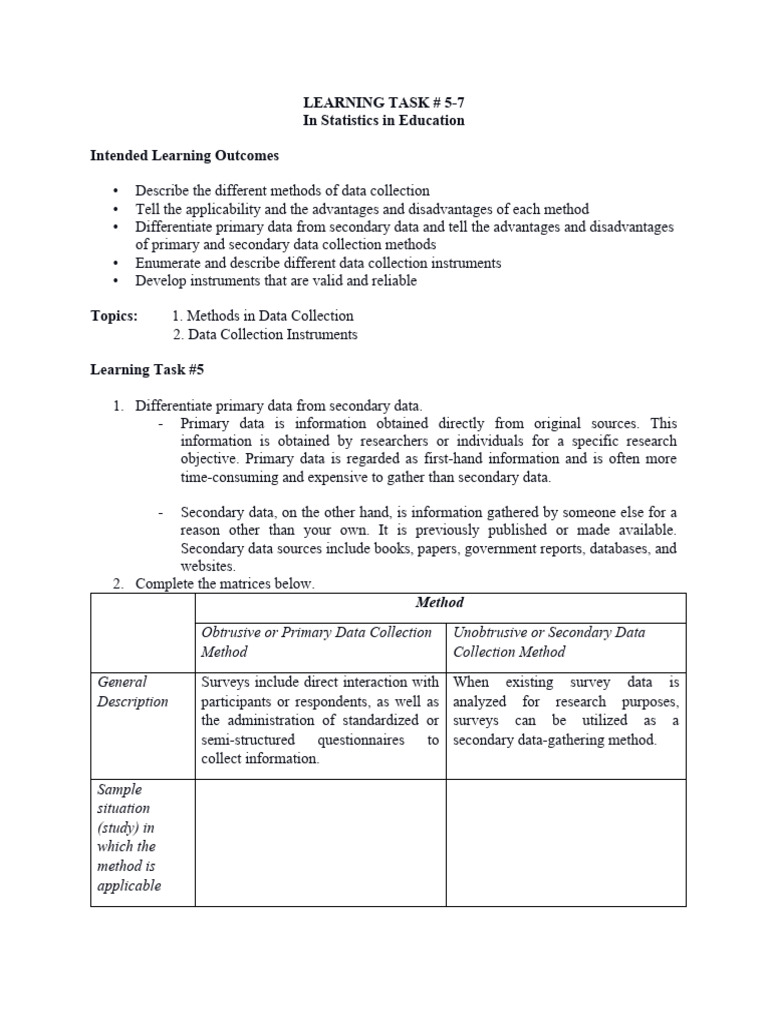 Learning Task # 5-7 | Download Free PDF | Survey Methodology | Methodology