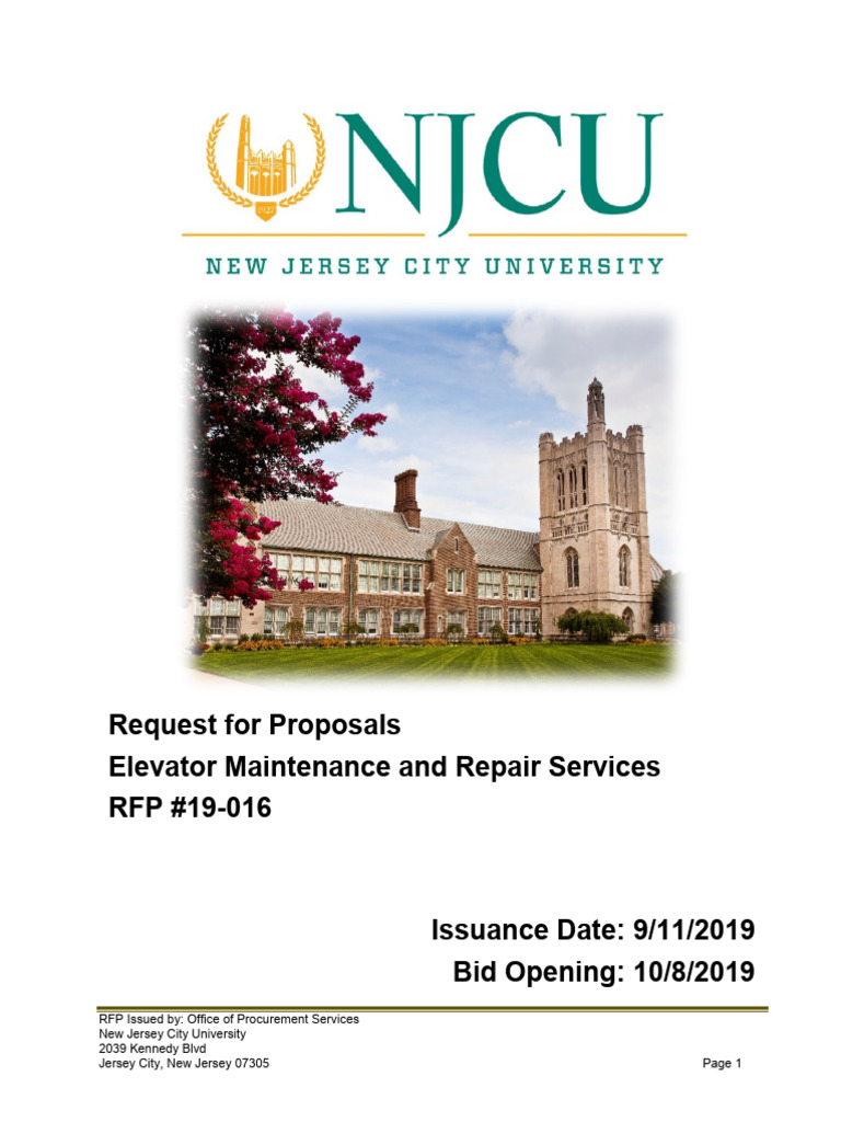NJCU Elevator Maintenance RFP 19-016 | PDF | Elevator | Request For ...