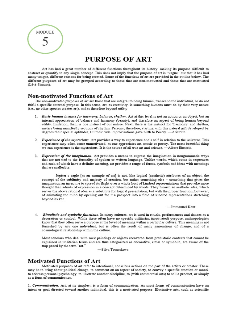 Ge 6 Pre PLM Module 5 Purpose of Art Sem 2 2020 2021 | PDF | Aesthetics | Experience
