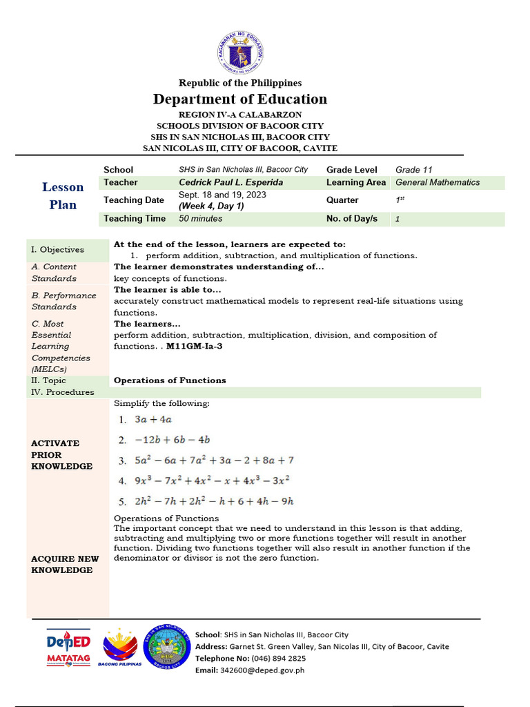 DLP GenMath | PDF | Polynomial | Subtraction