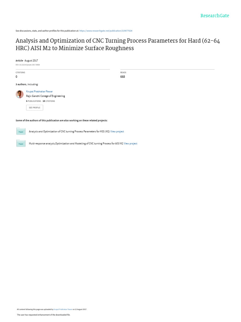 Analysis and Optimization of CNC Turning Process Parameters For Hard (62-64 HRC) AISI M2 To ...