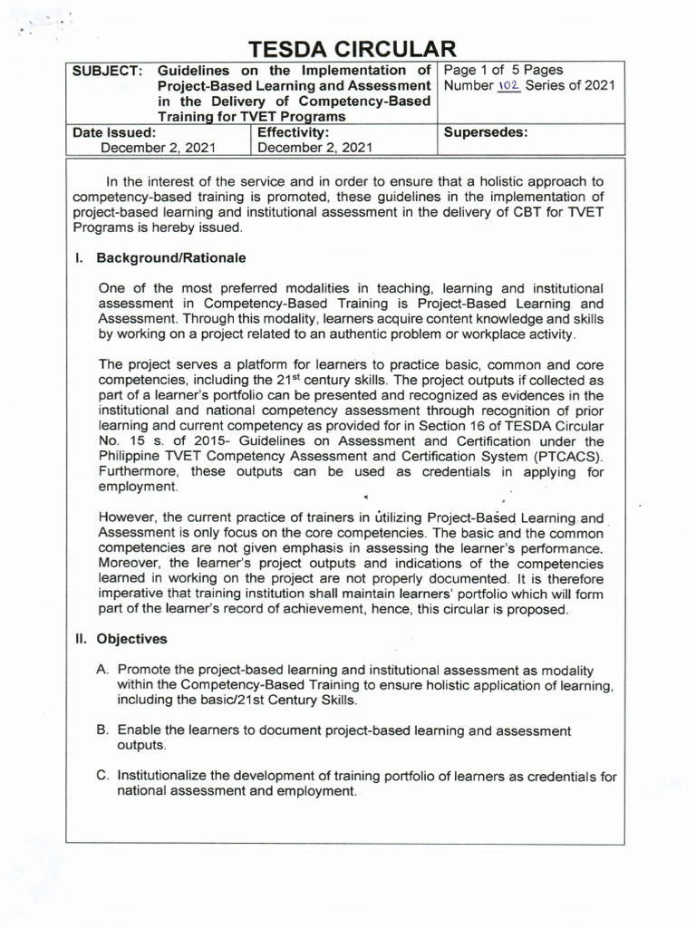 TESDA Circular No. 102-2021 | PDF | Educational Assessment | Learning