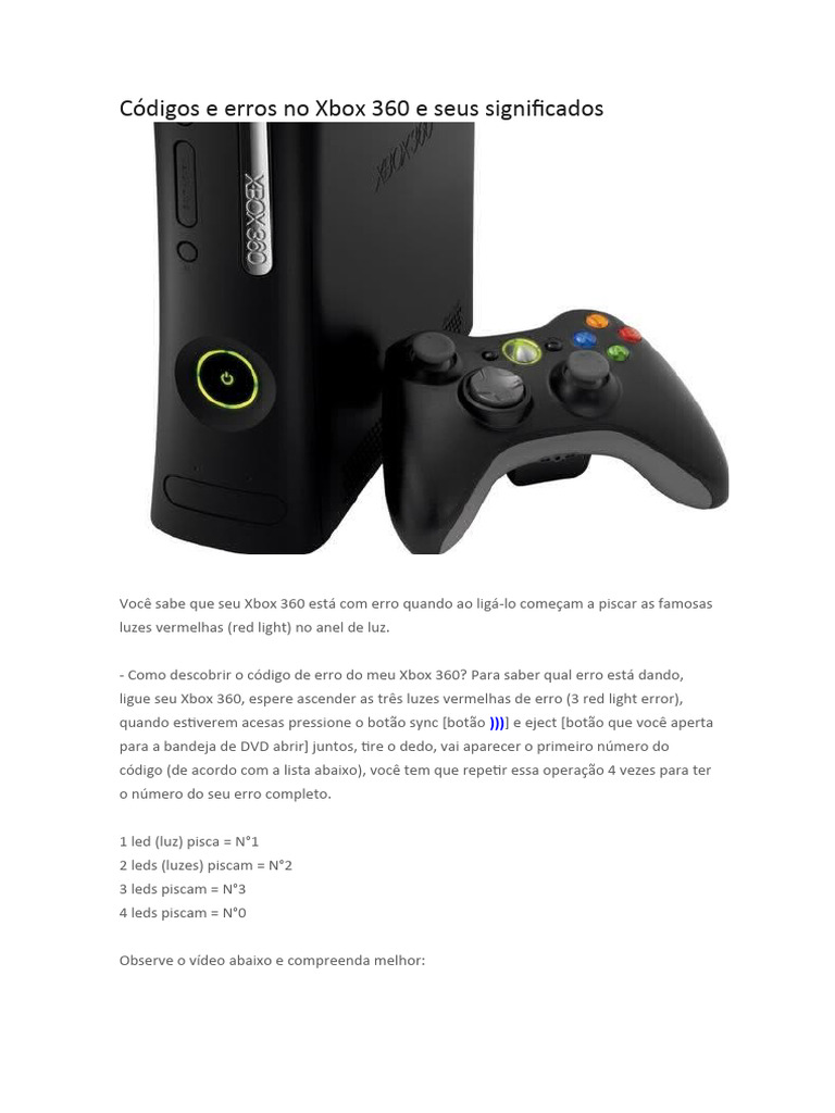 Códigos e Erros No Xbox 360 e Seus Significados | PDF | Computadores