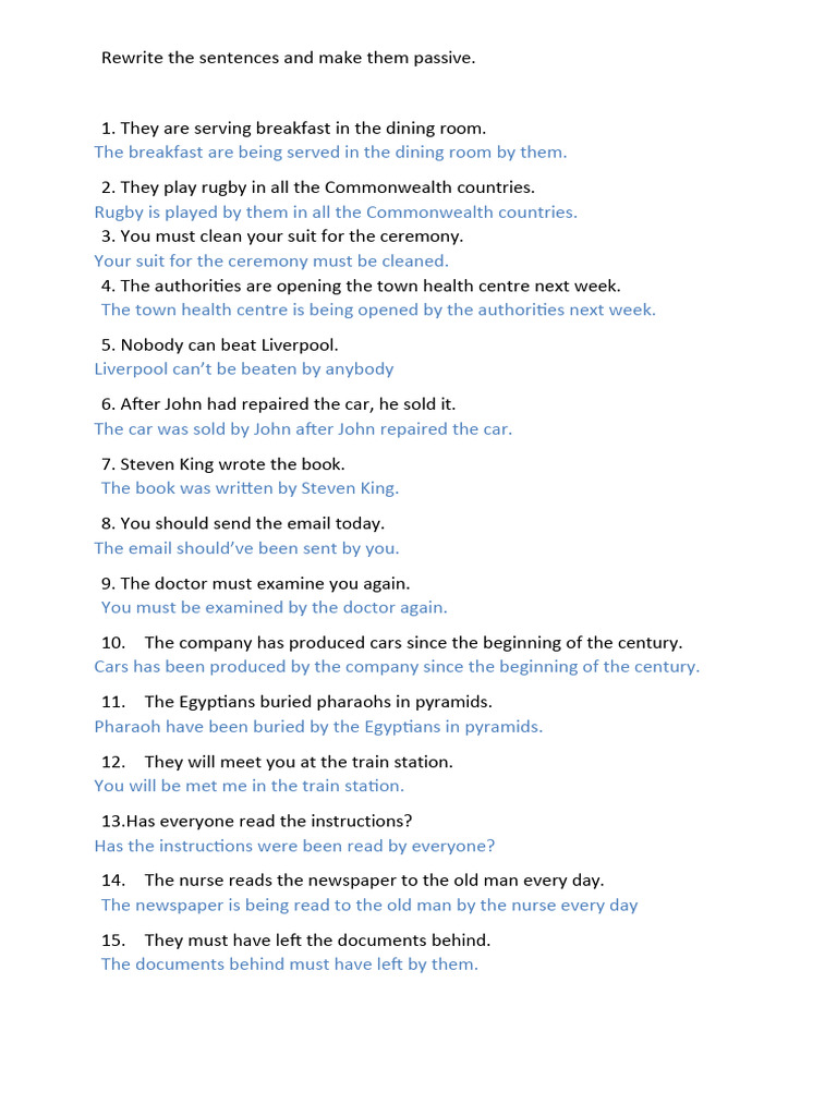 Rewrite The Sentences and Make Them Passive | PDF | Wellness